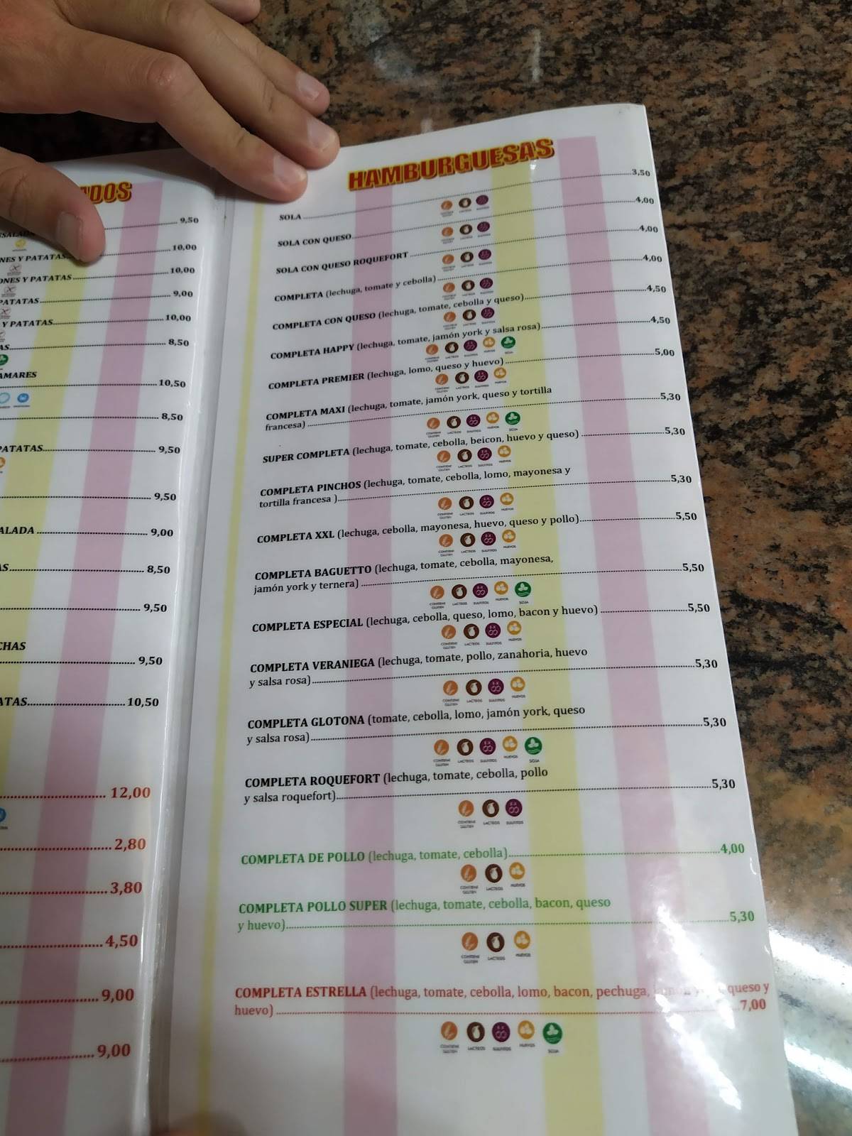 Carta de Pinchos Bar, Langreo