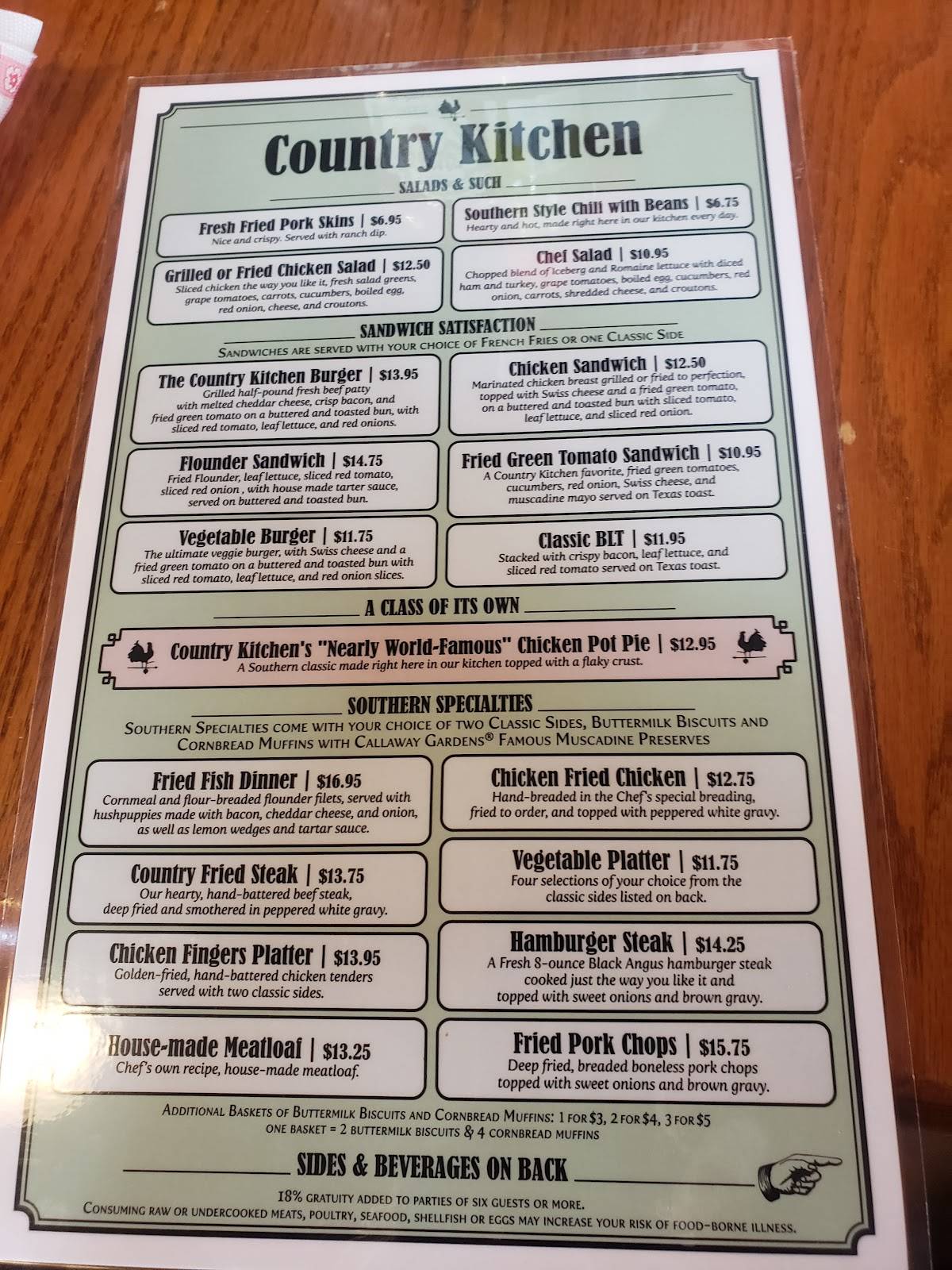 Menu at Callaway Gardens Country Kitchen Restaurant, Pine Mountain