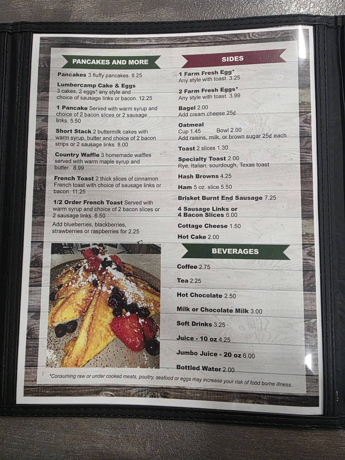 Carta de Pines Cafe, Ironwood
