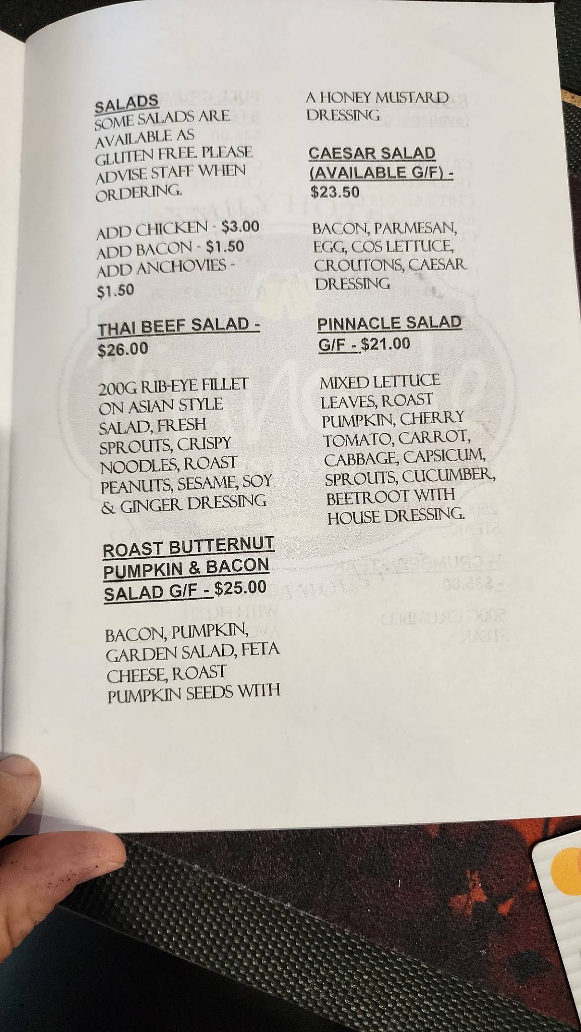 Menu at Pinnacle Family Hotel pub & bar, Pinnacle