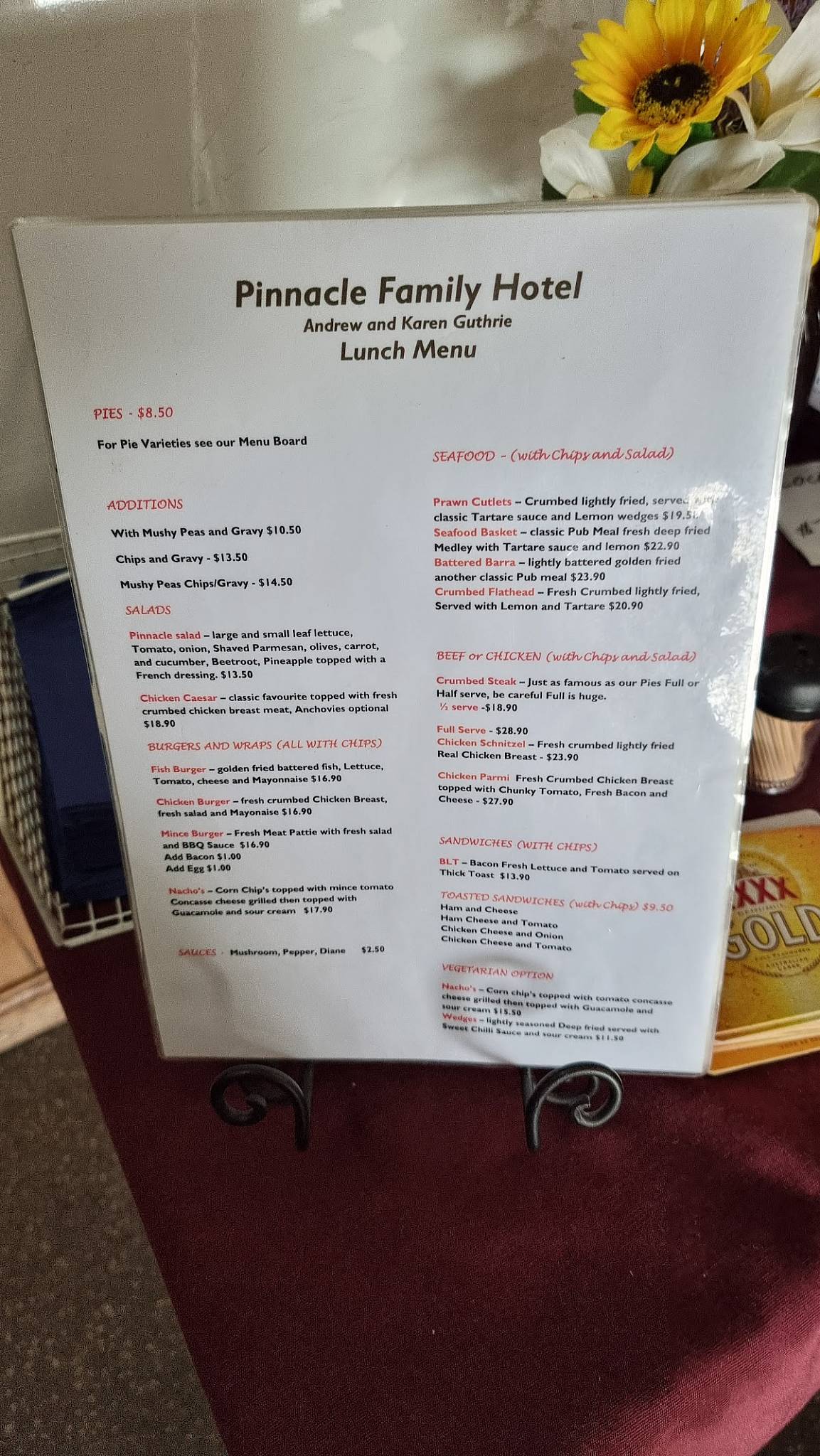 Menu at Pinnacle Family Hotel pub & bar, Pinnacle