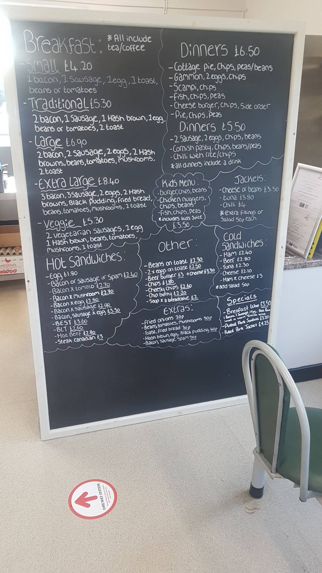 Menu at Pit Stop Cafe, Leeds