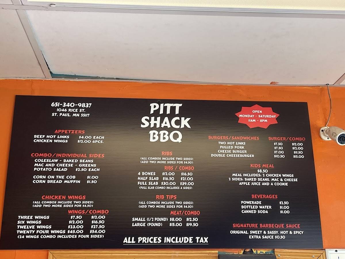 Menu at Pitt Shack BBQ, Saint Paul