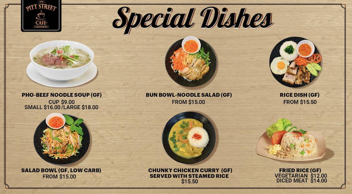 Menu at Pitt Street Cafe, Adelaide