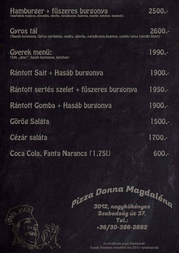 Menu at Pizza Donna Magdalena pizzeria, Nagykökényes