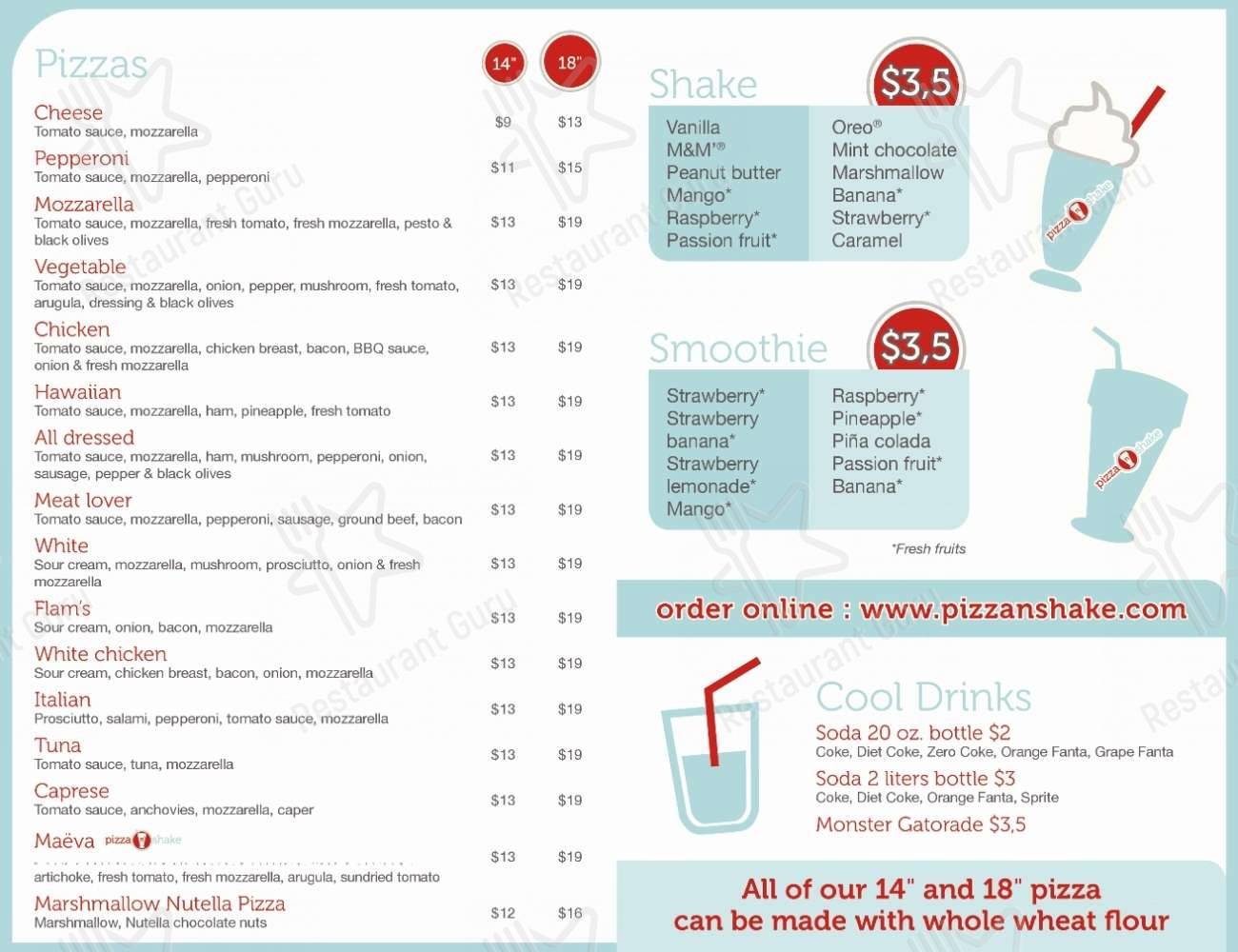 Menu at Pizza N Shake pizzeria, Miami Beach
