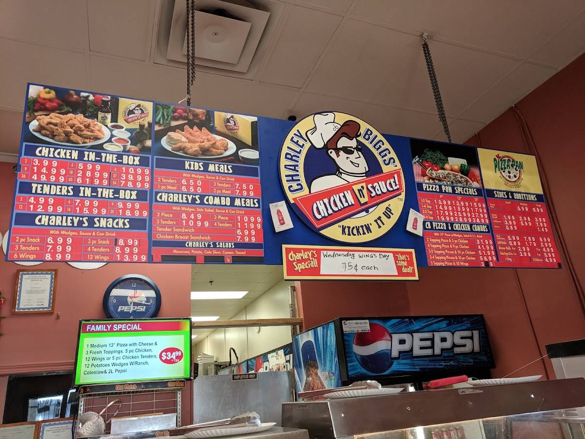 Menu at Pizza Pan & Charley Biggs restaurant, Winnipeg, Jefferson Ave