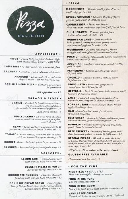 Menu at Pizza Religion Hawthorn pizzeria, Hawthorn East, 493 Tooronga Rd