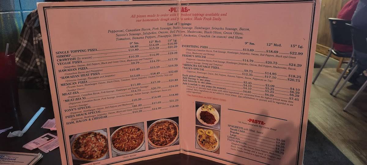 Menu at Pizza Shack Inc pizzeria, Opelousas