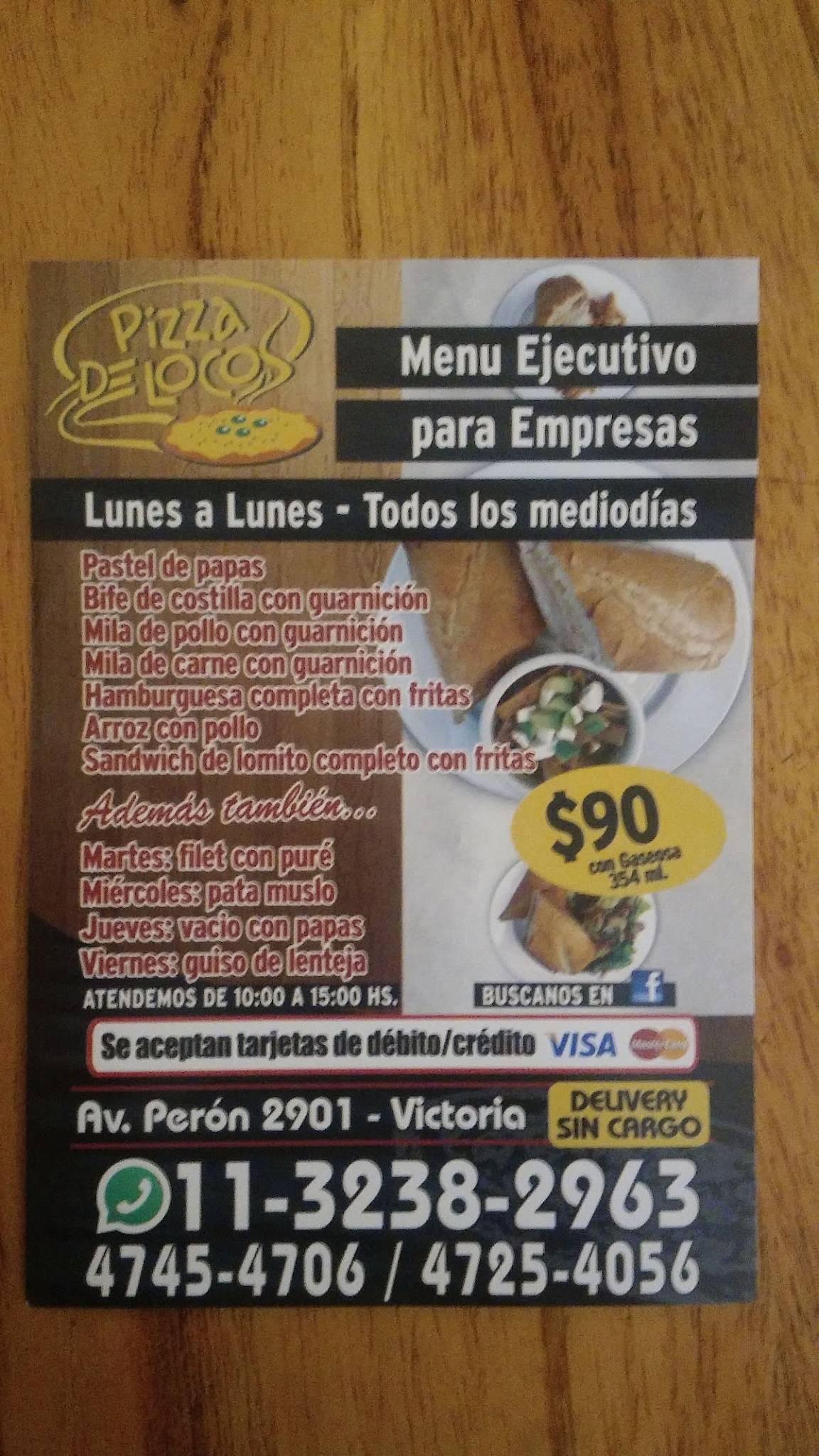 Carta del restaurante Pizza del Locos, Victoria