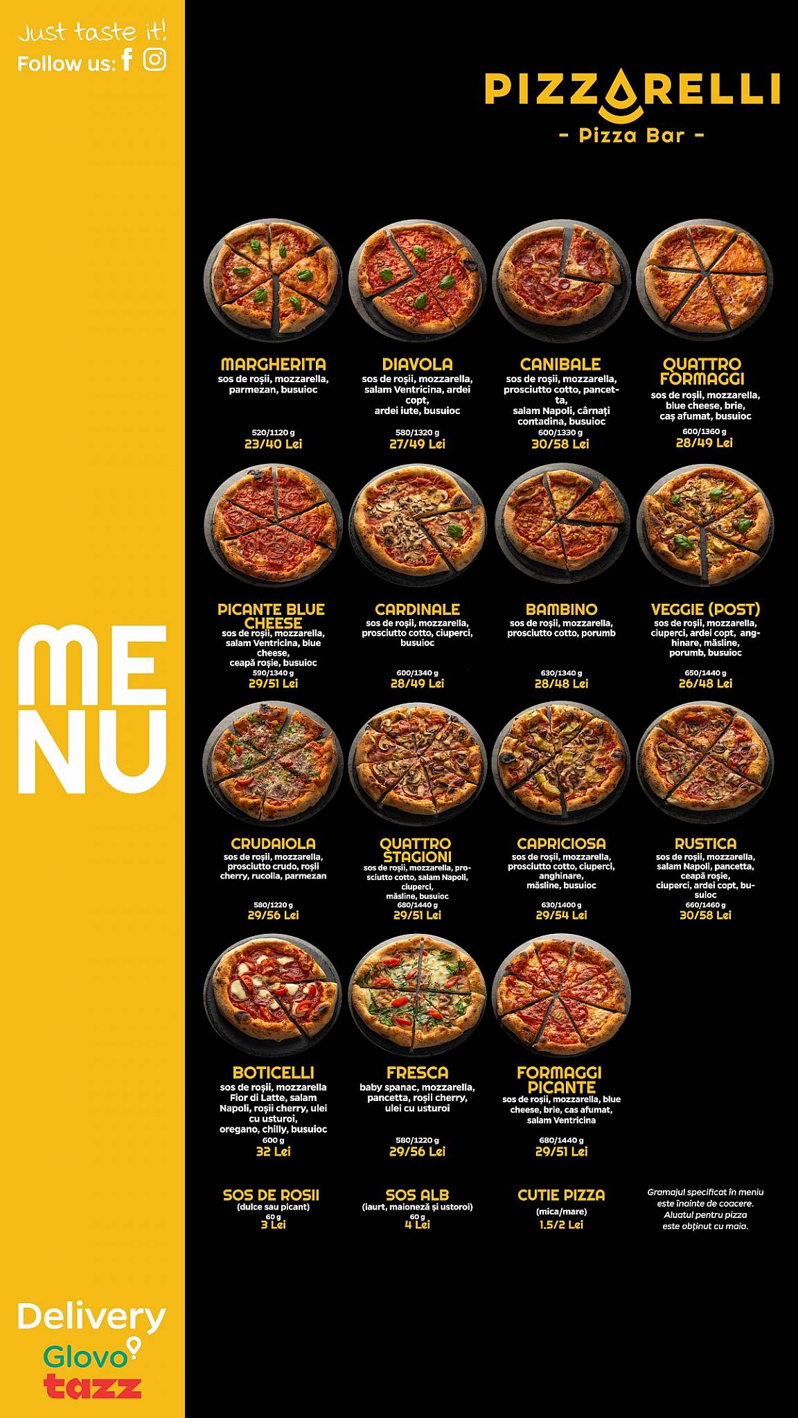 Menu at Pizzarelli - Pizza Bar, Oradea