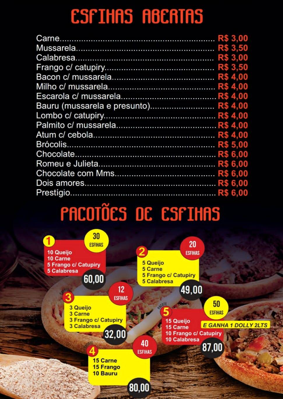 Menu at Pizzaria e Esfiharia Nova Colinas, Cajamar
