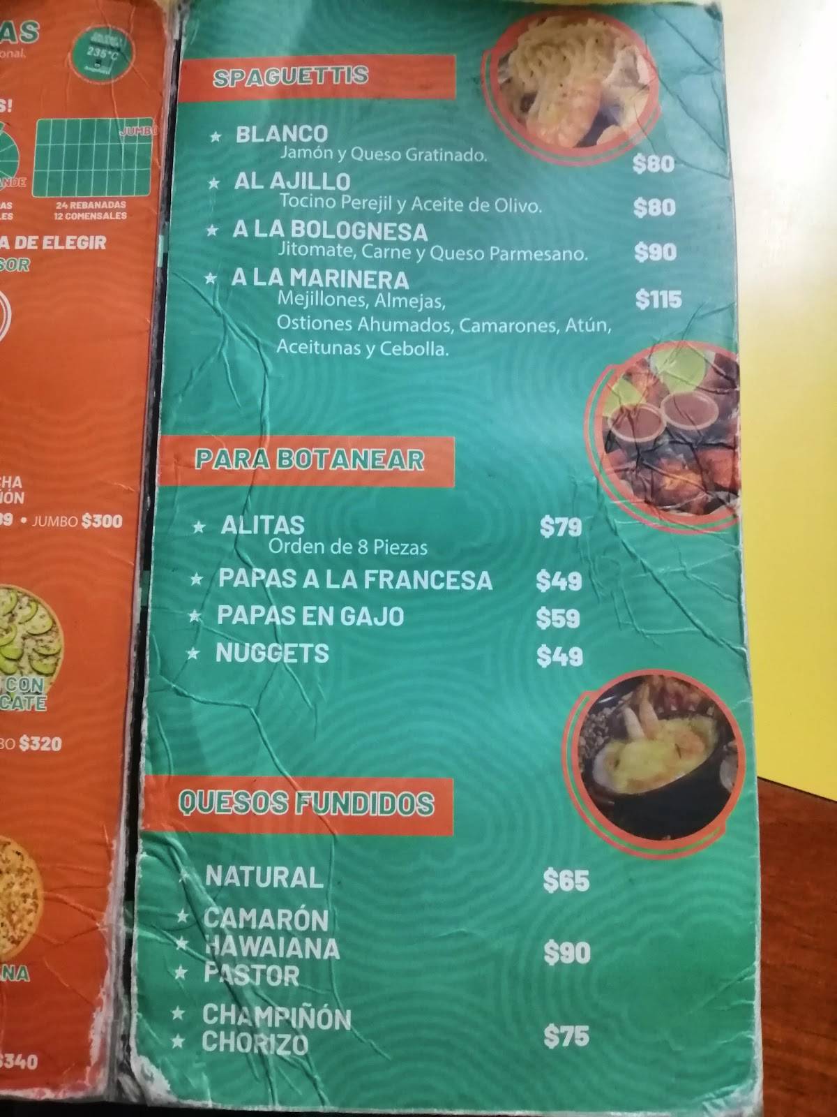 Carta del restaurante Pizzas Angelotti, Fortín del las Flores