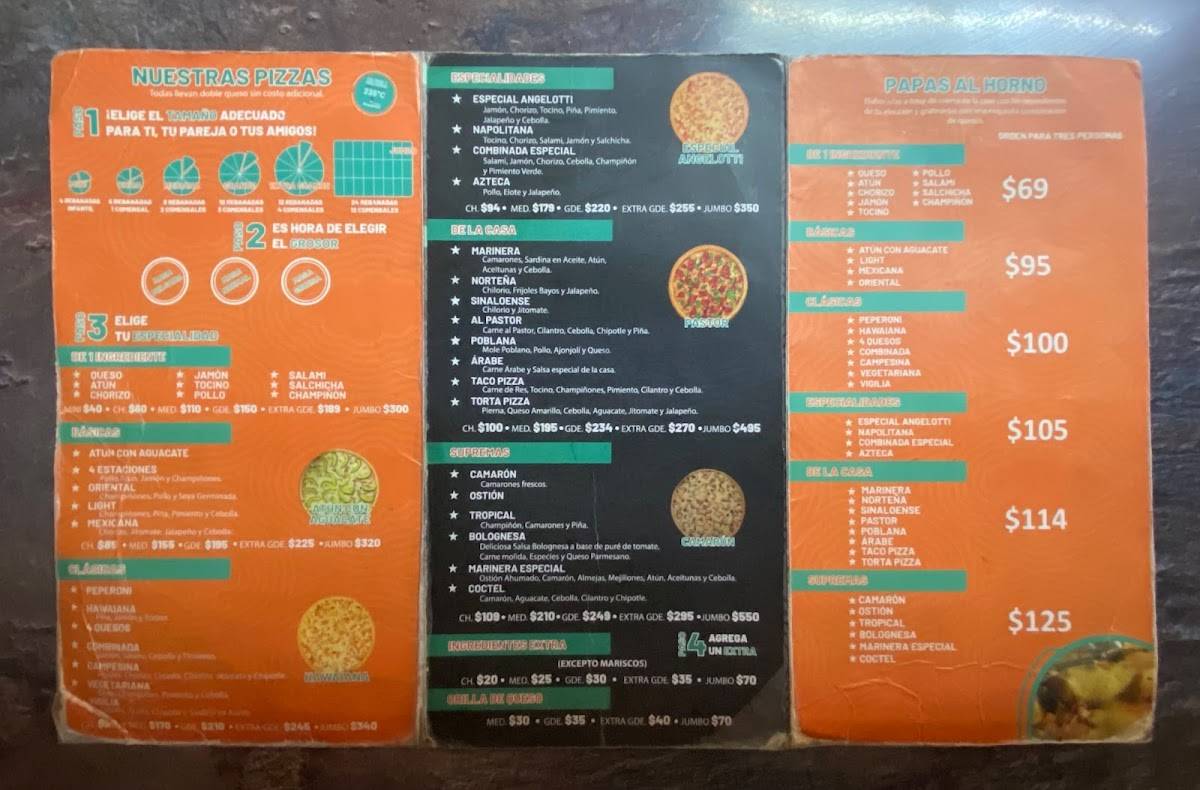Carta del restaurante Pizzas Angelotti, Fortín del las Flores