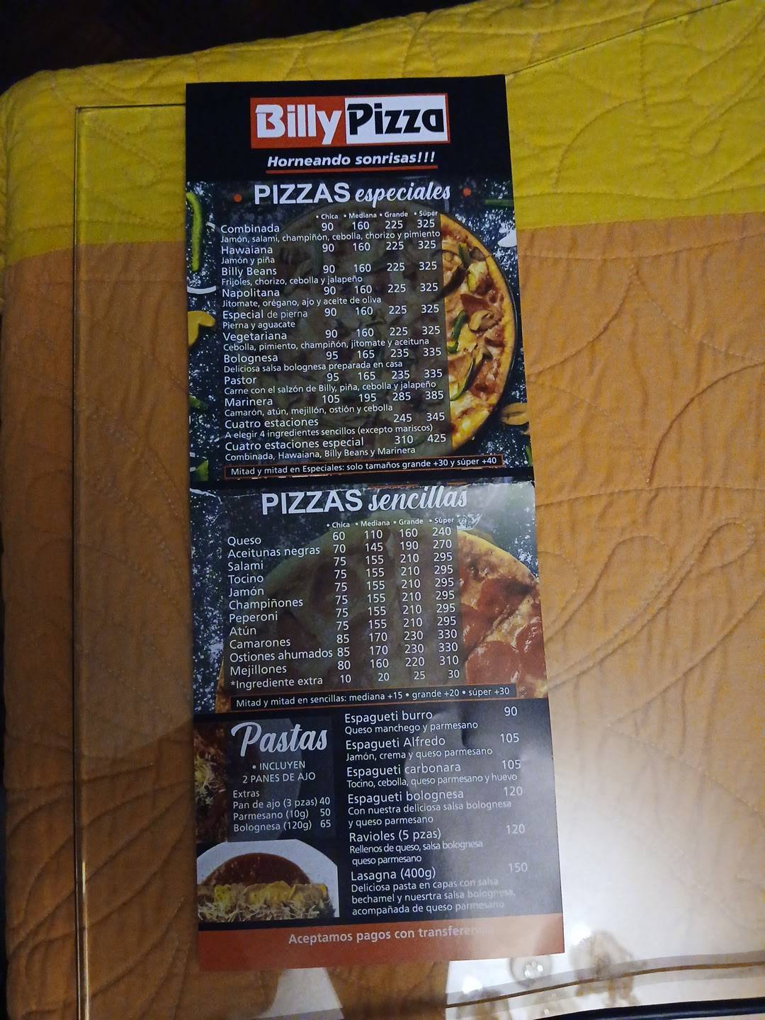 Carta de pizzería BILLY PIZZA, Ciudad López Mateos, C. Dr. José María ...