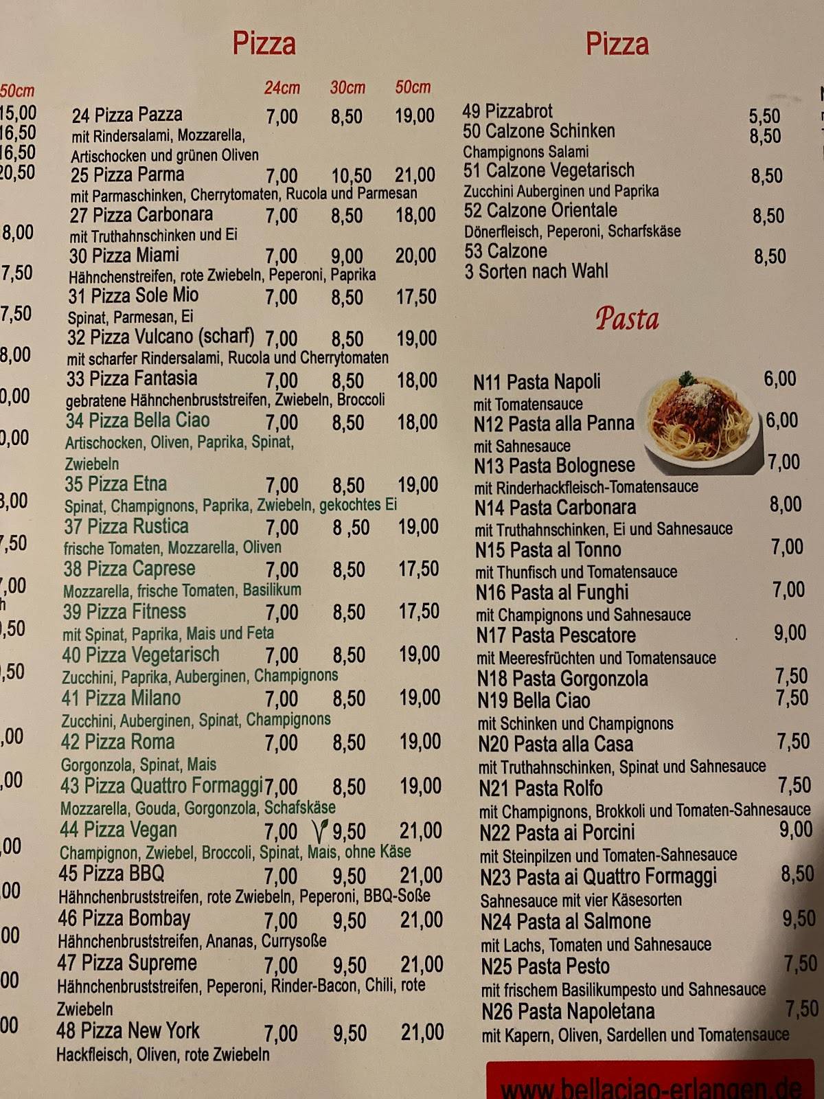 Speisekarte von Pizzeria Bella Ciao Erlangen, Erlangen