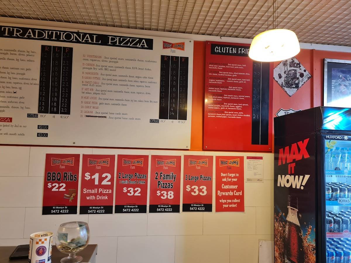 Menu at Big Jim's Pizza pizzeria, Castlemaine
