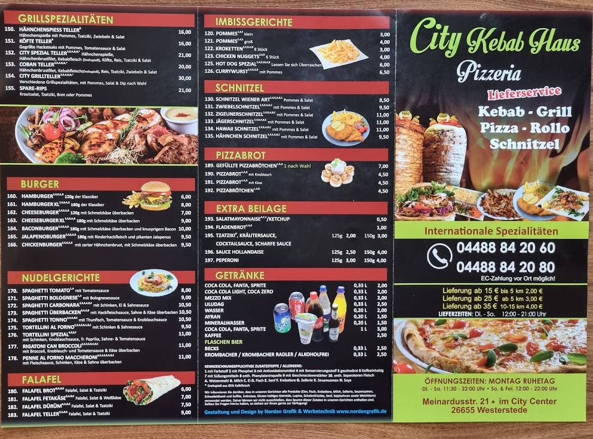 Speisekarte von City Kebab Haus pizza, Westerstede