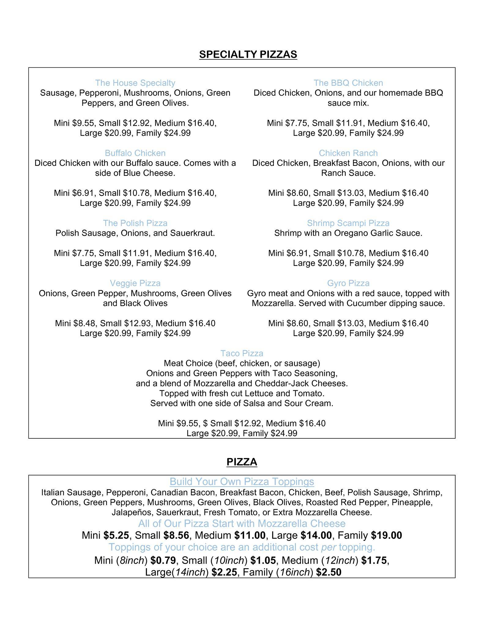 Carta de pizzería Hearthside Pizza, Saint Paul