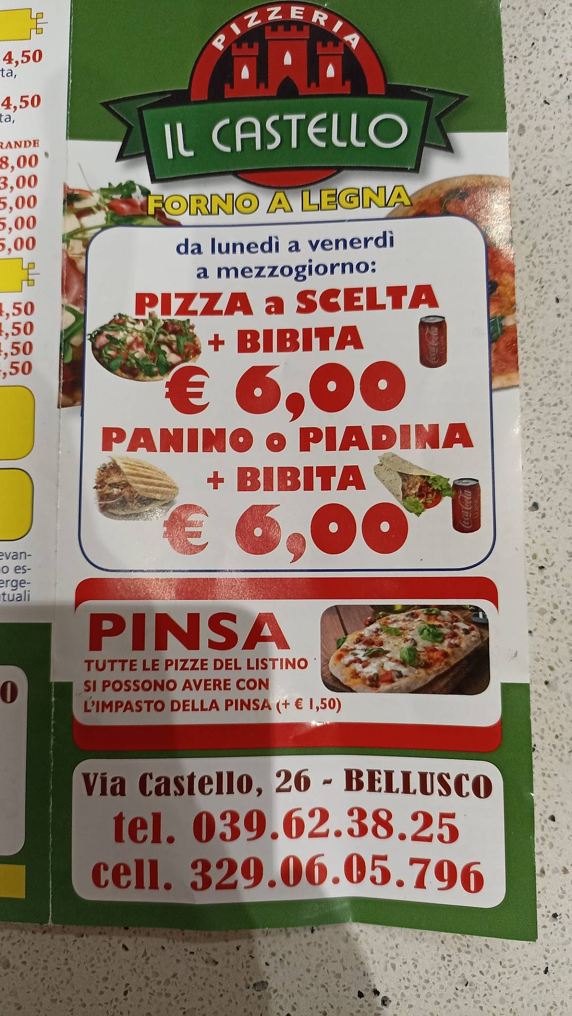 Menu at Pizzeria Il Castello di Bellusco, Bellusco