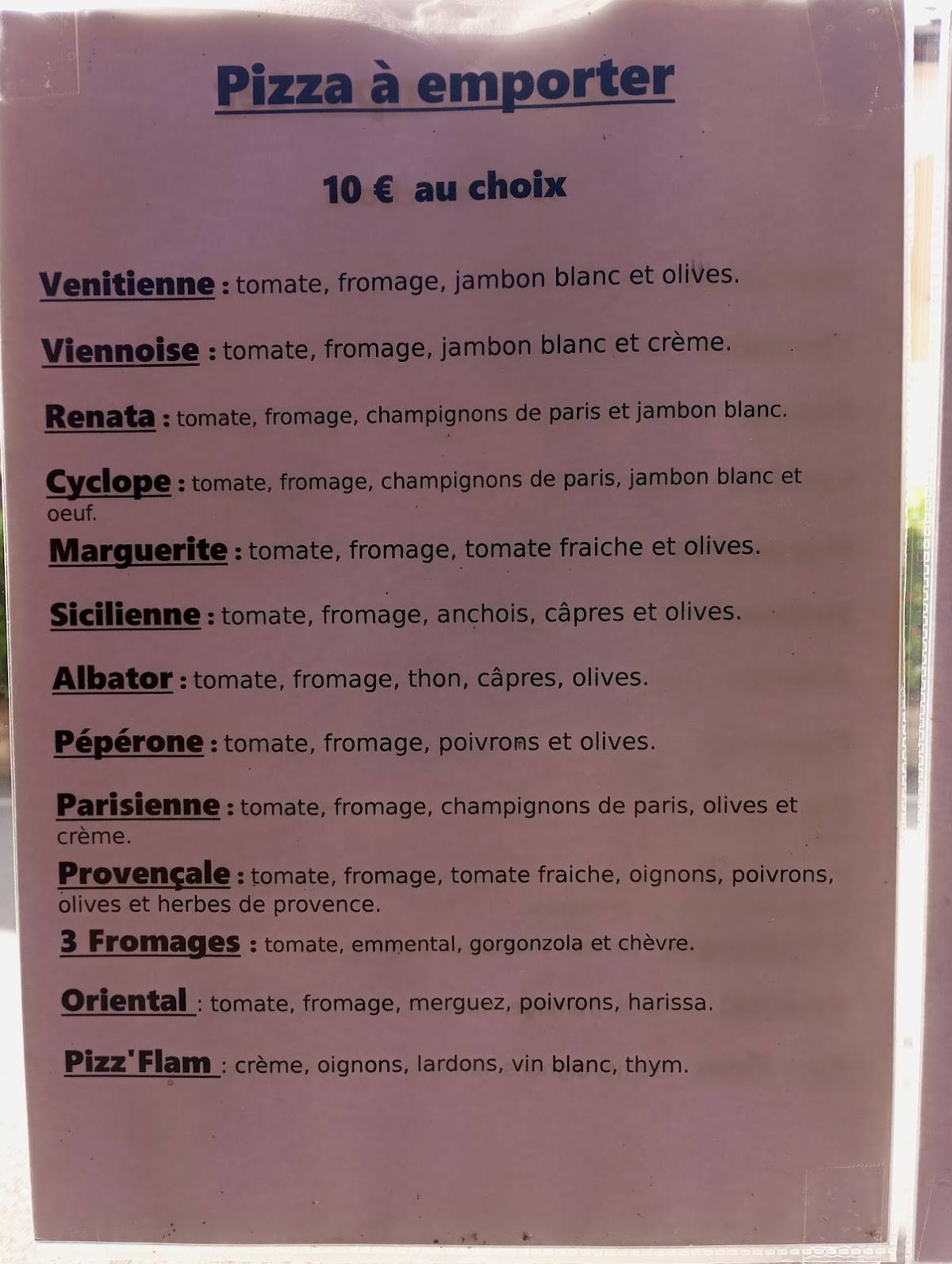 Menu au Pizzeria Il Vulcano, Albertville