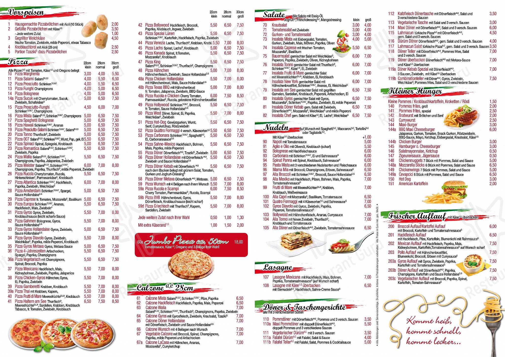 Menu at Pizzeria La Casa, Lünen