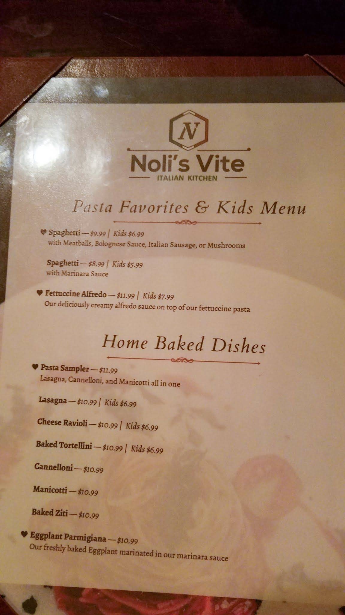 Menu at Noli's Vite pizzeria, New Braunfels