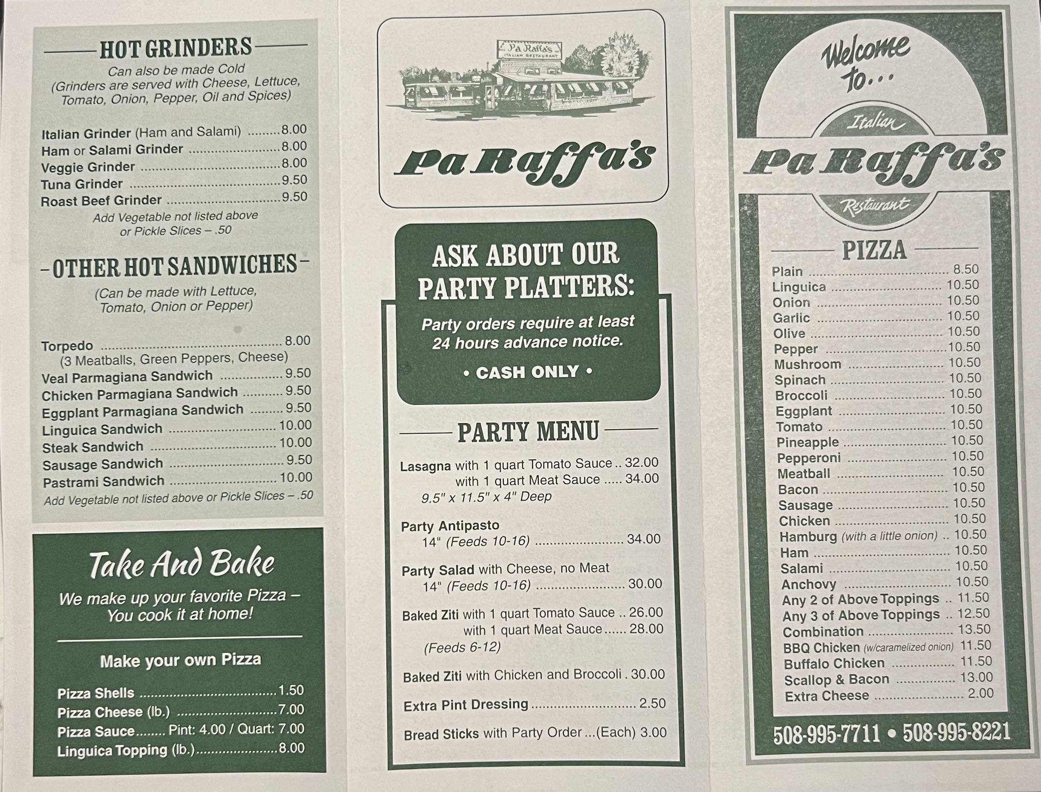 Menu at Pa Raffa's Italian Restaurant, New Bedford