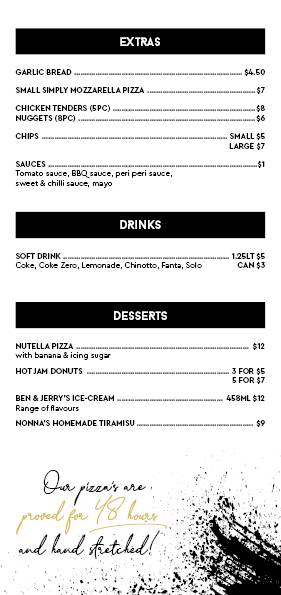 Menu at Romulus Pizza pizzeria, Mernda