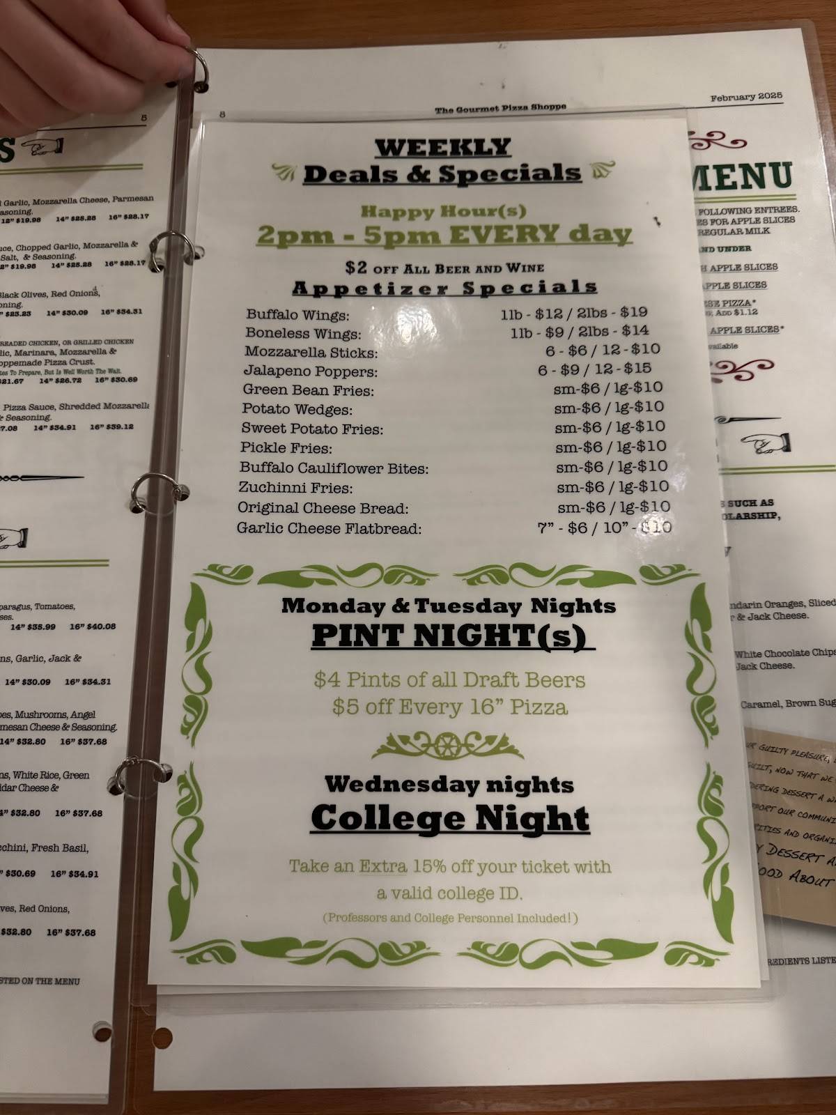 Menu at The Gourmet Pizza Shoppe pizzeria, Redlands