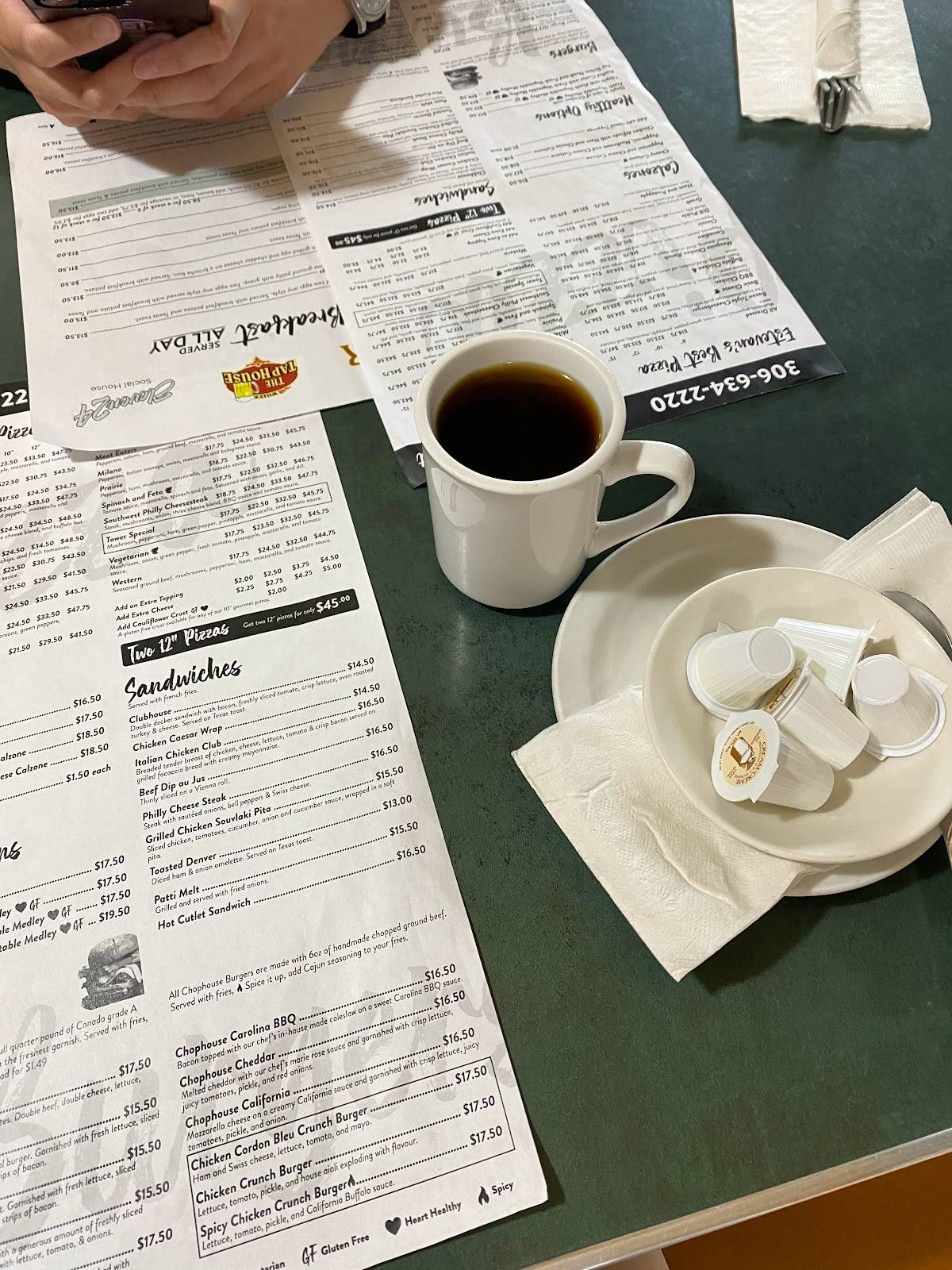 Menu at Tower Cafe, Estevan