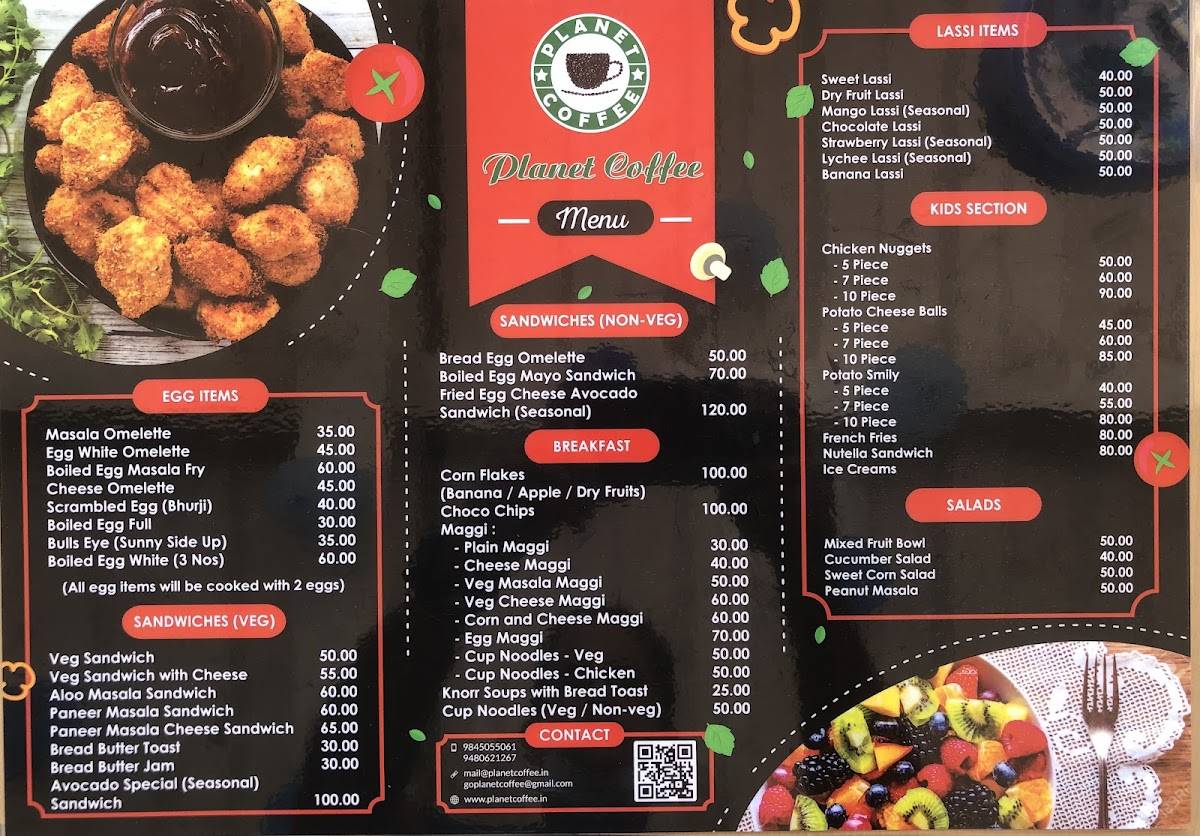 Menu at Planet Coffee (Aries), Bengaluru