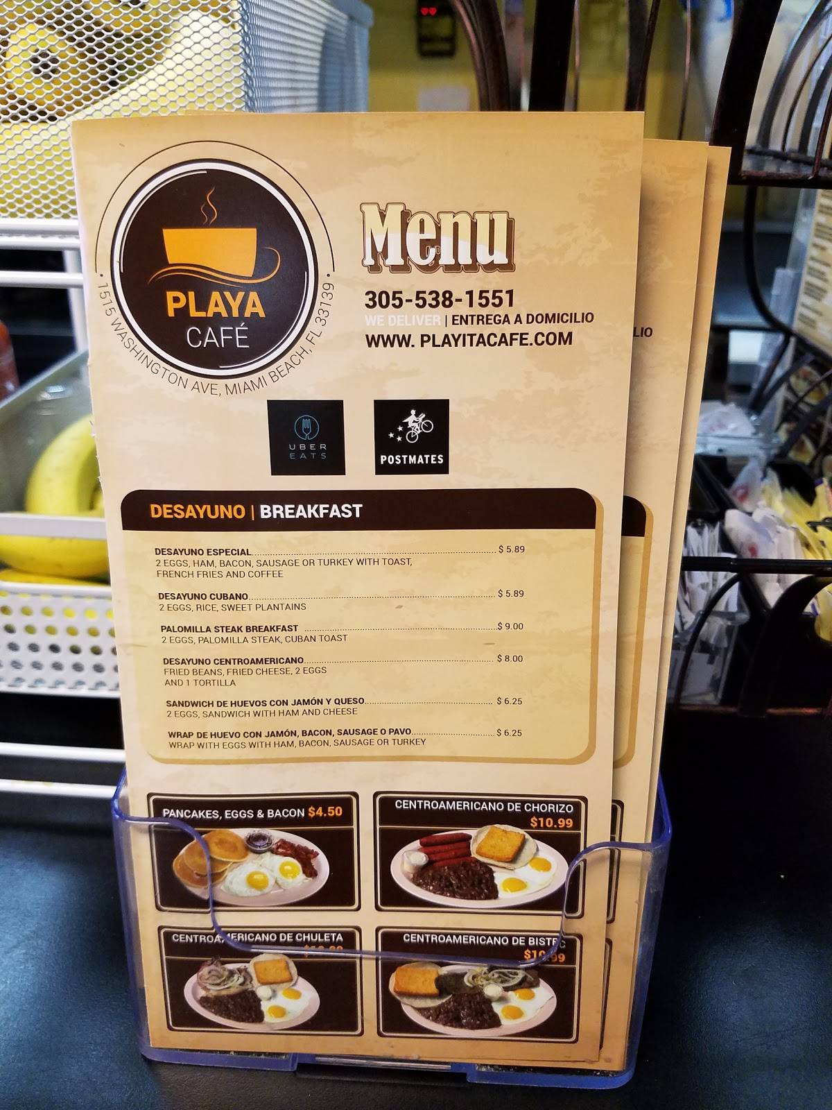 Menu at Playa Cafe, Miami Beach