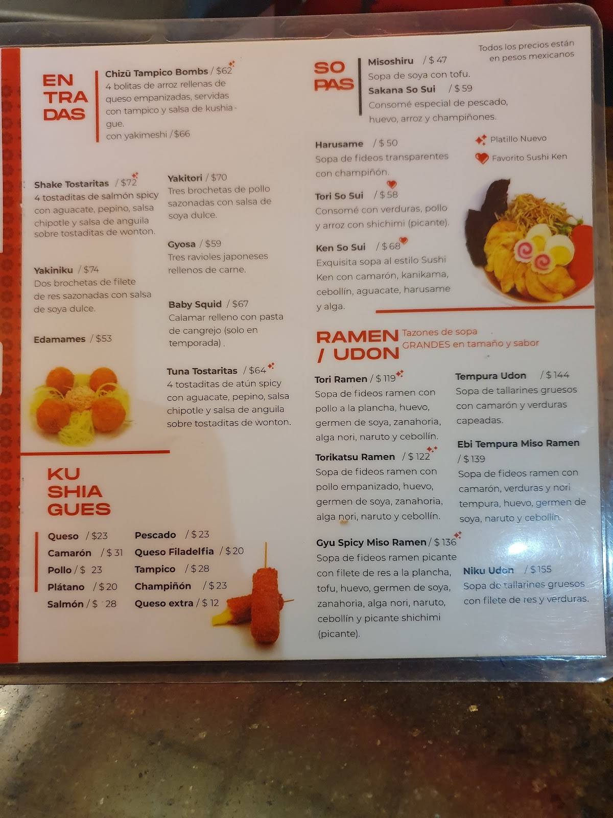 Carta del restaurante Sushi Ken, Playa del Carmen