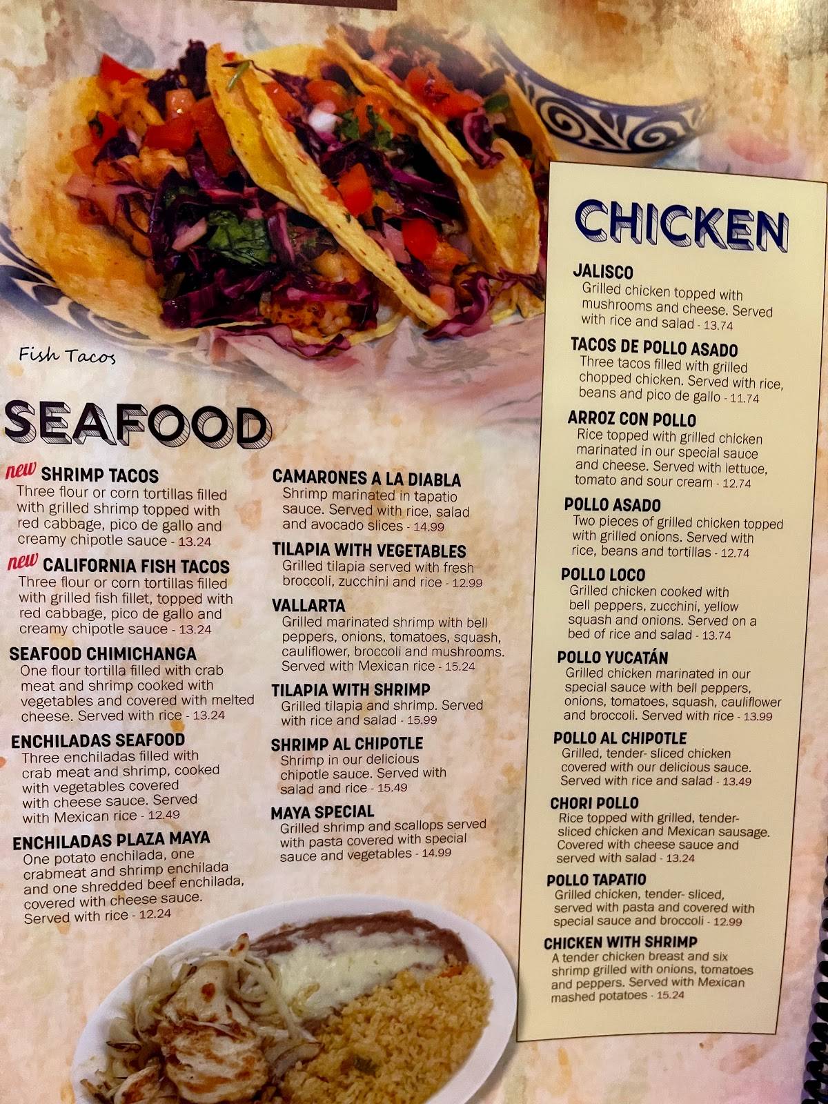Menu at Plaza Maya restaurant, Charleston, Chesterfield Ave B