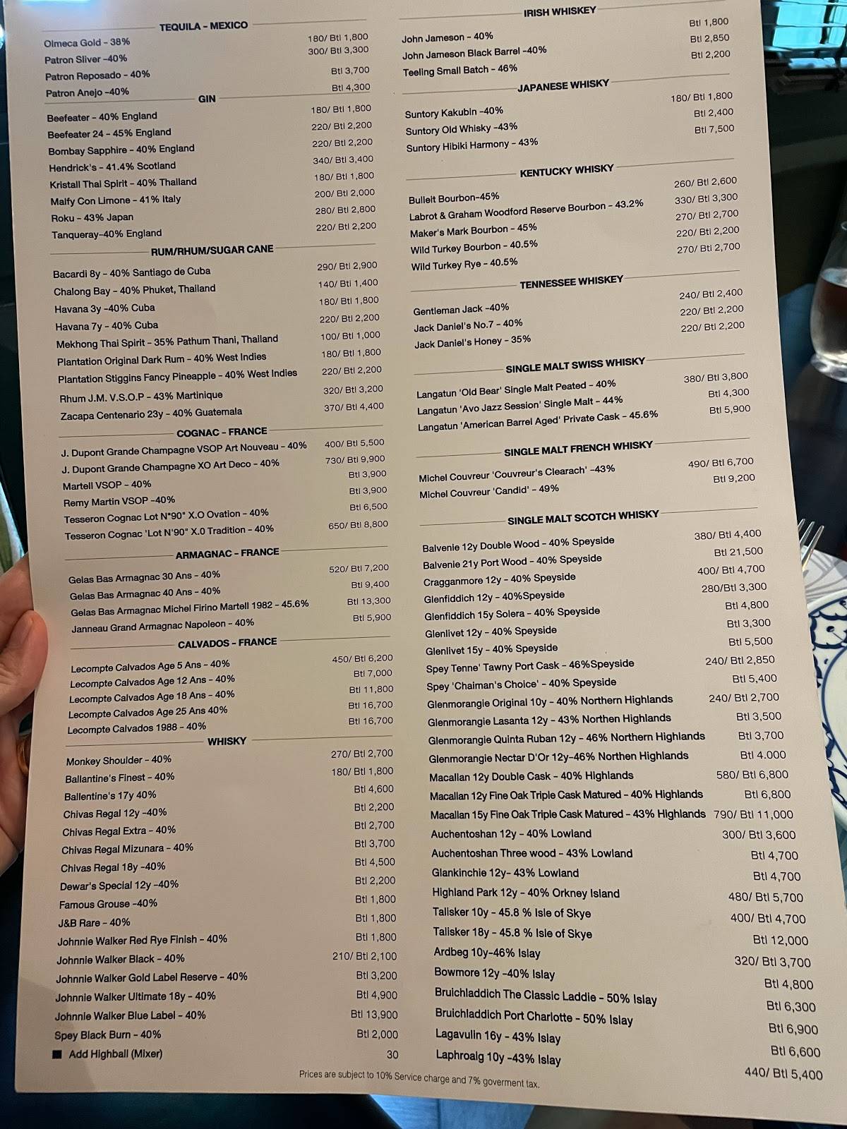 Menu at Plu restaurant, Bangkok