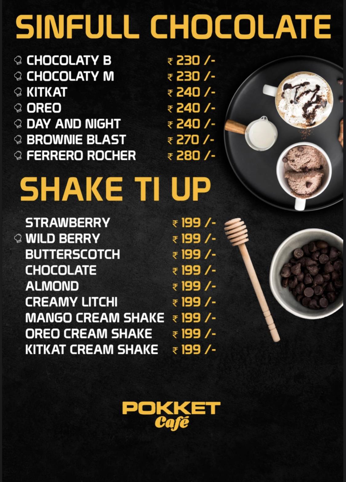 Menu at Pokket Cafe Chowpatty, Mumbai