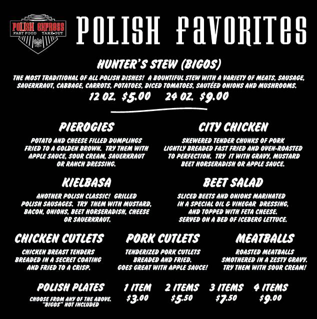 Menu at Polish Express restaurant, Tucson, E Tanque Verde Rd #103