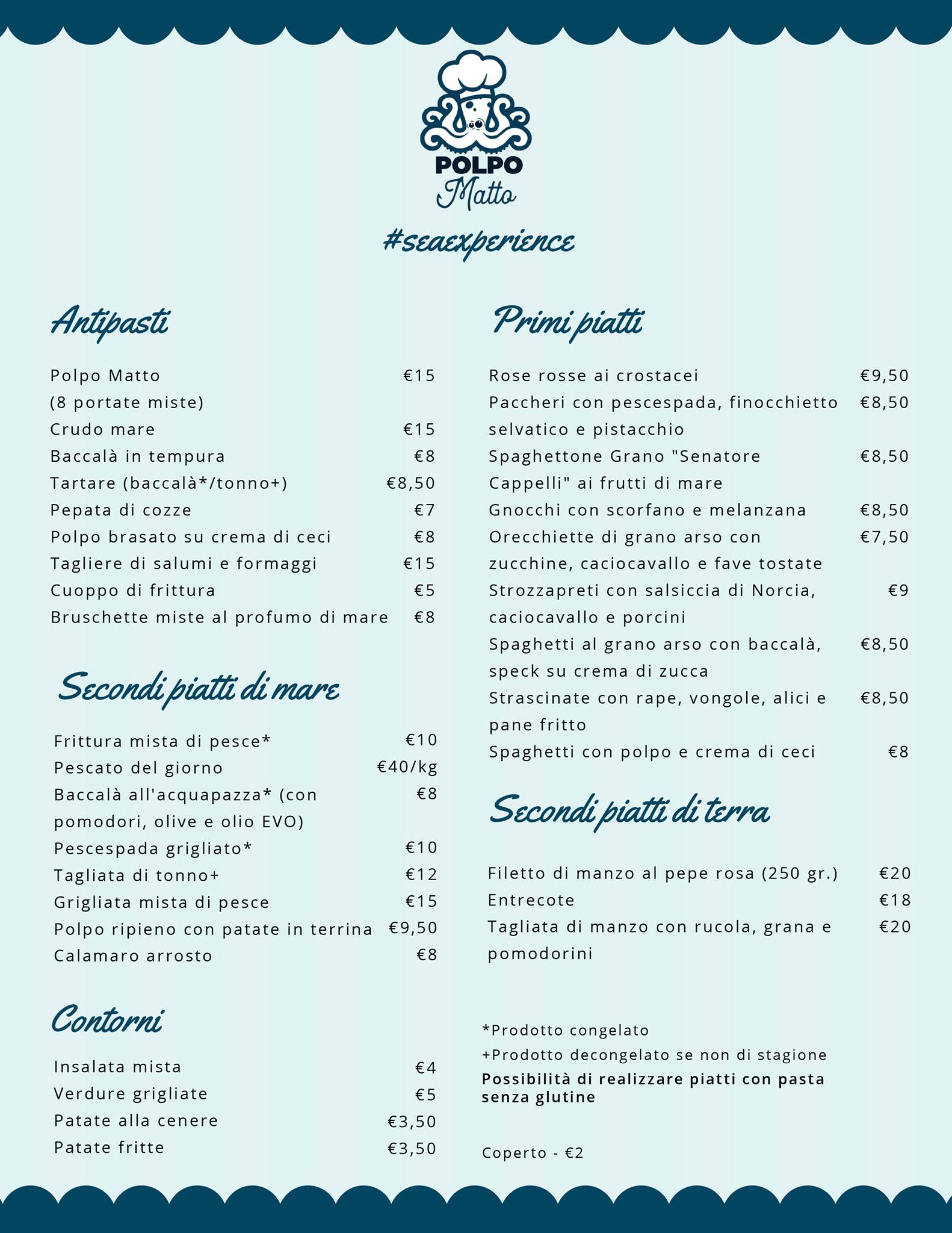 Menu at Polpo Matto restaurant, Monopoli