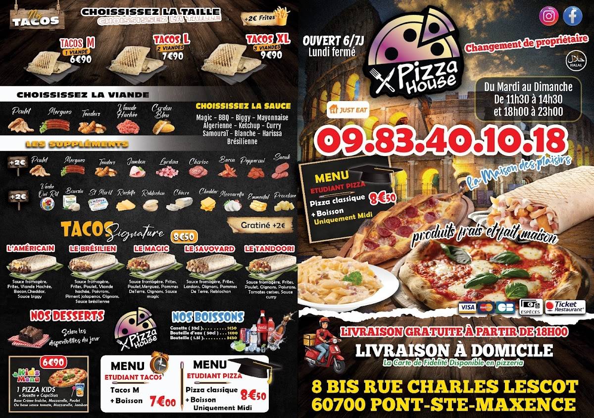 Menu au Pizza House restaurant, Pont-Sainte-Maxence