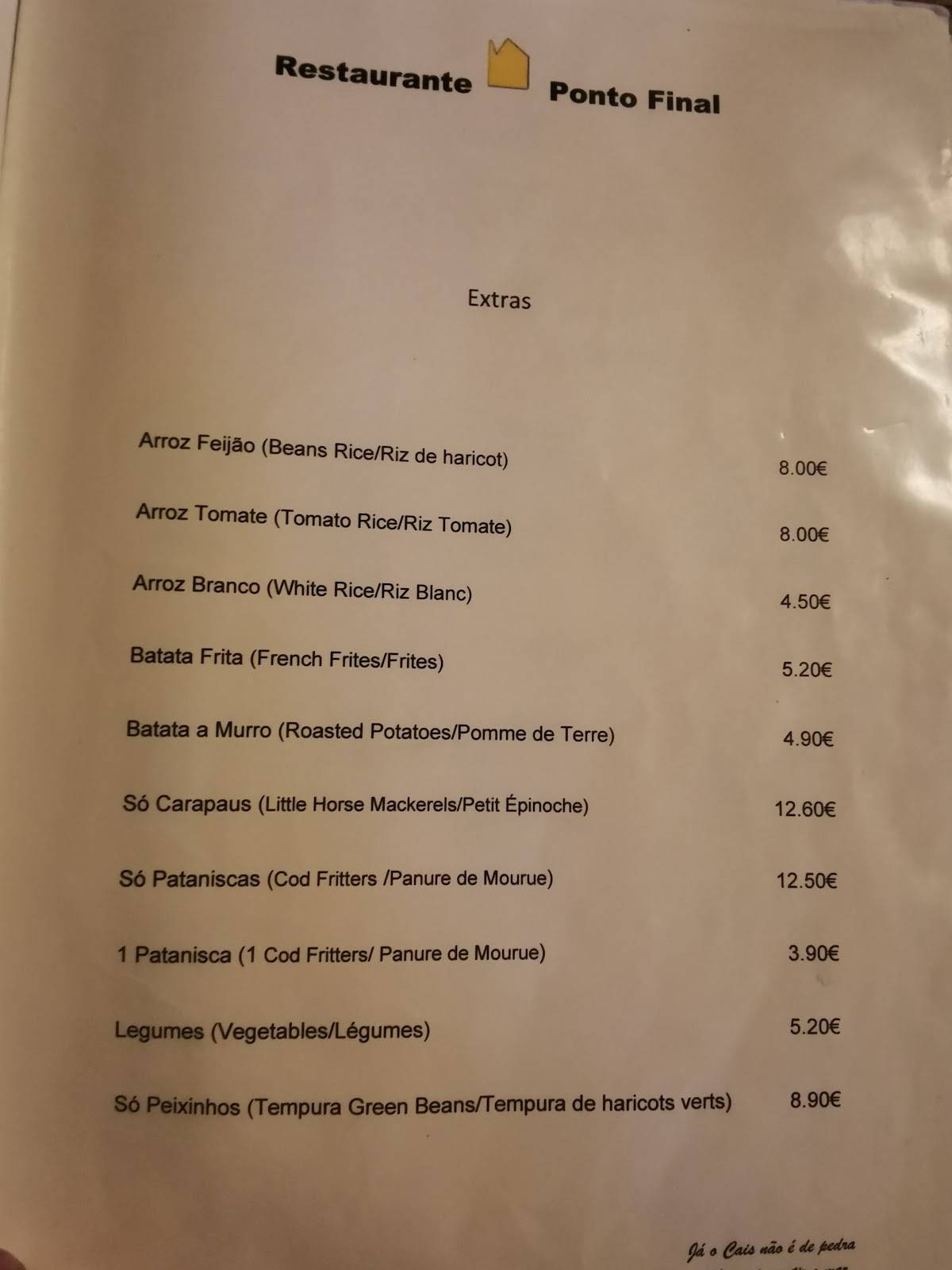 Menu at Restaurante Ponto Final, Almada