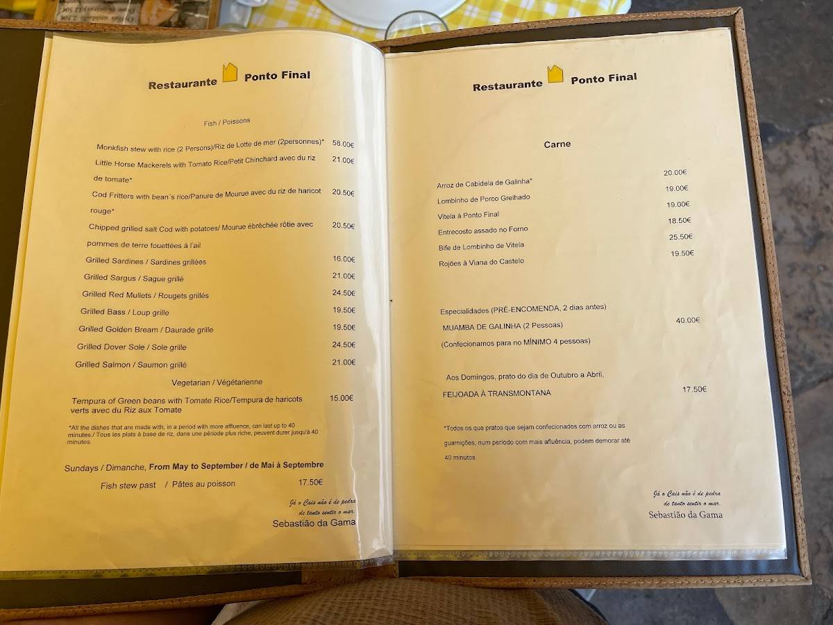 Menu at Restaurante Ponto Final, Almada