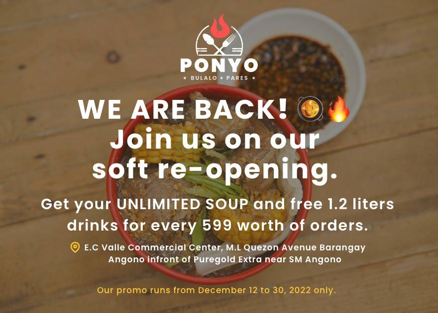 Carta del restaurante Ponyo Bulalo + Pares, Angono