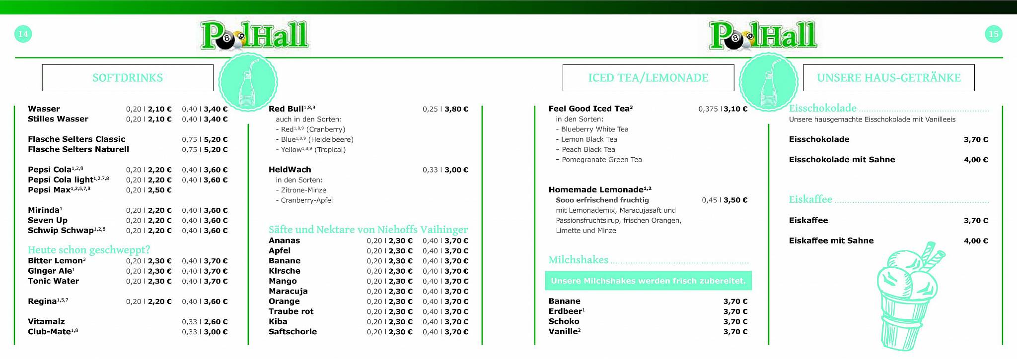 Carta del restaurante Pool Hall, Münster