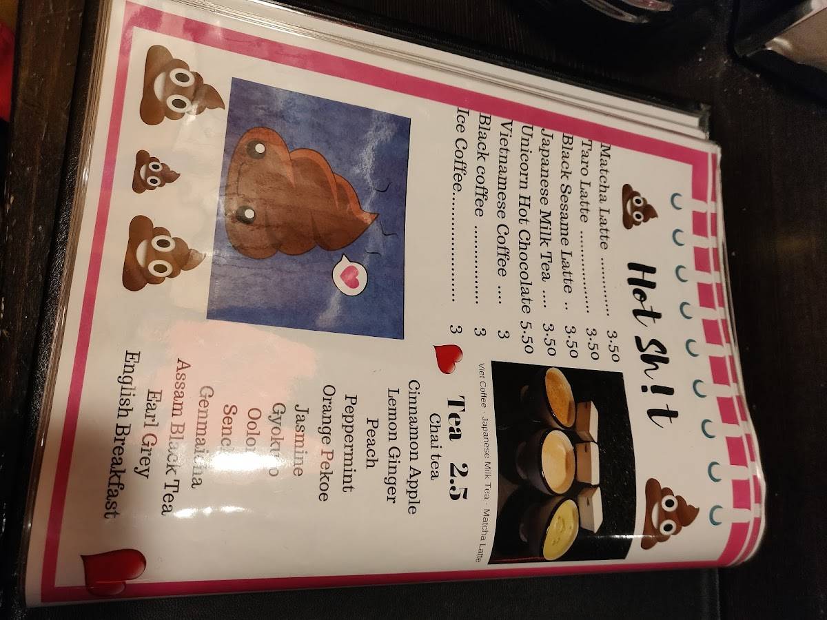 Menu at Poop Café, Toronto