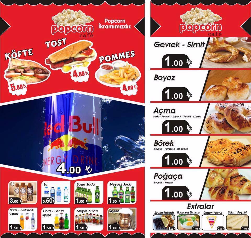 Menu at Popcorn Cafe, Nazilli