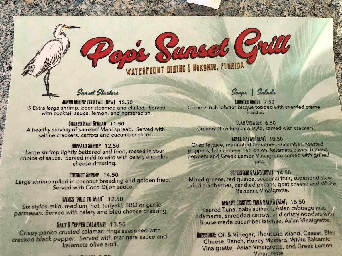 Menu at Pop's Sunset Grill pub & bar, Nokomis