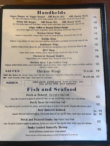 Menu at The Boat House Restaurant, Port Rowan