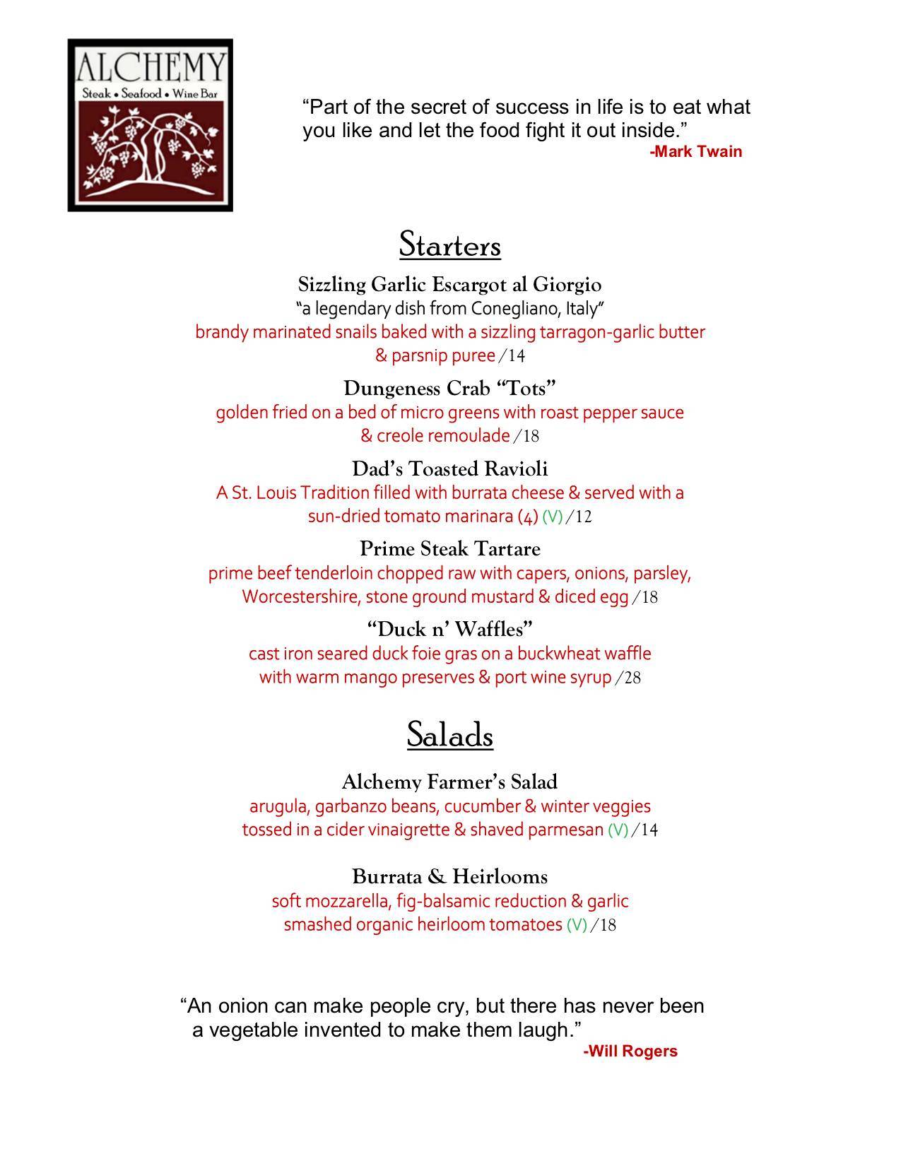 Menu at Alchemy Bistro & Bar, Port Townsend
