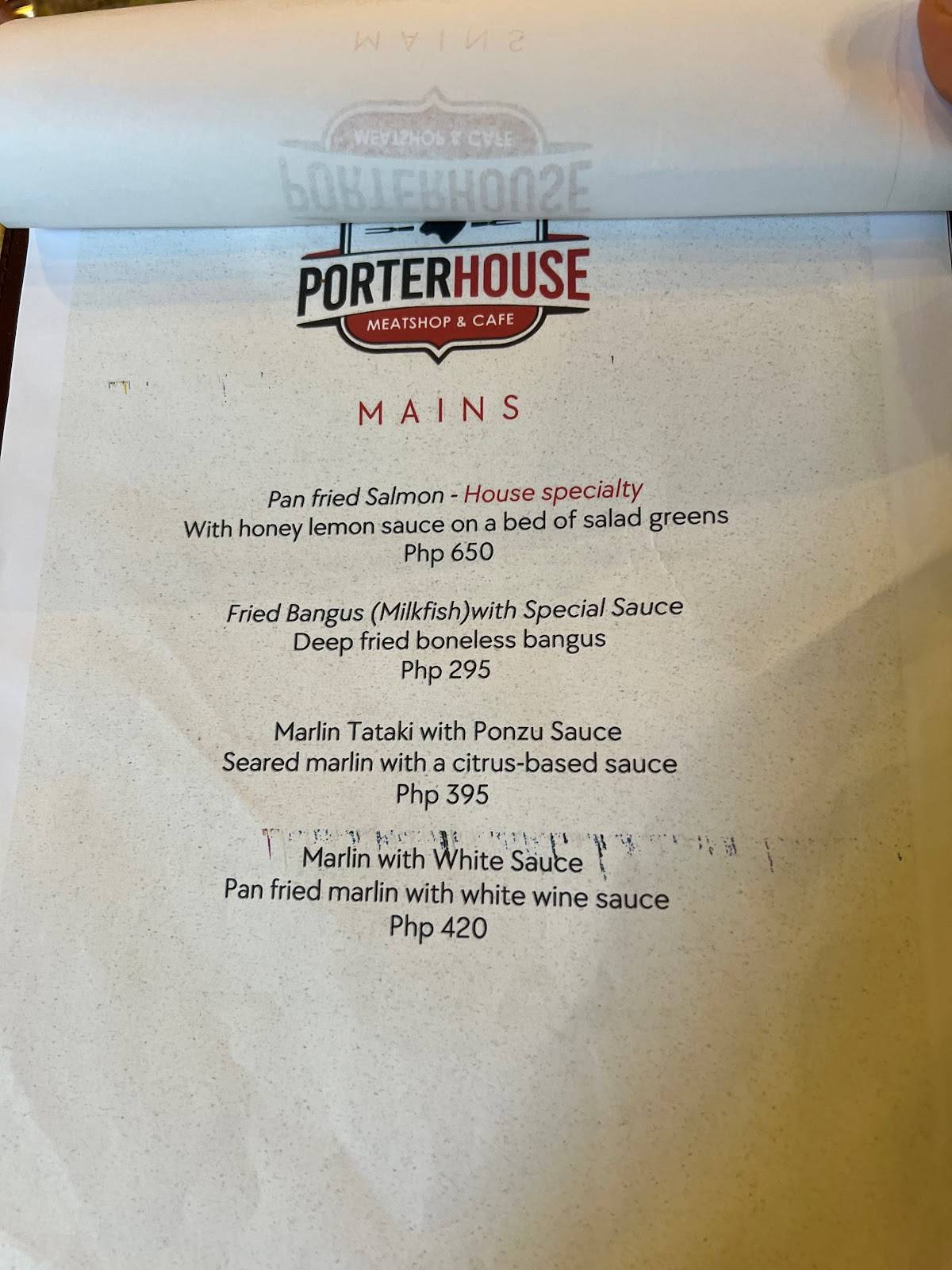 Menu at Porterhouse Meatshop & Cafe, Cebu City